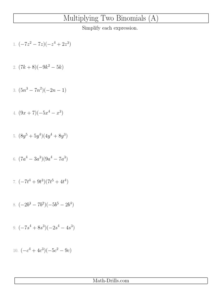 Multiplying Two Binomials (A) | PDF | Computers