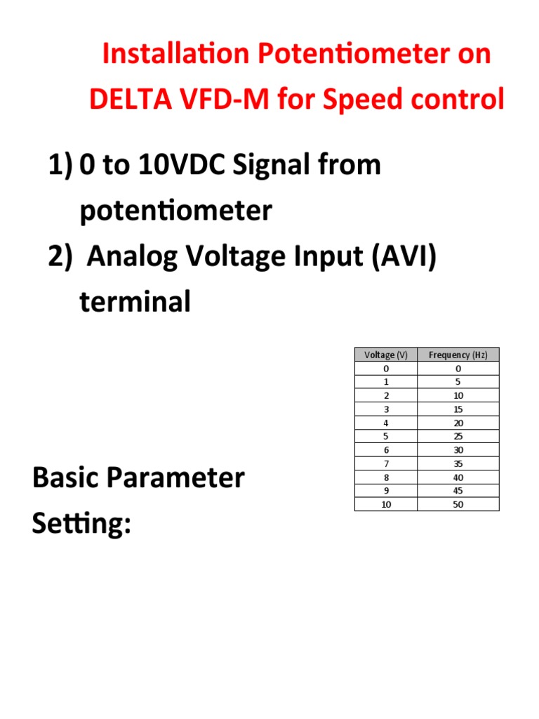 Installation Potentiometer On DELTA VFD-M For Speed Control | PDF