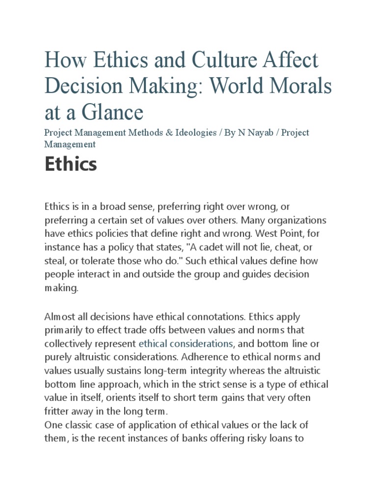 How Ethics and Culture Affect Decision Making: World Morals at A Glance ...