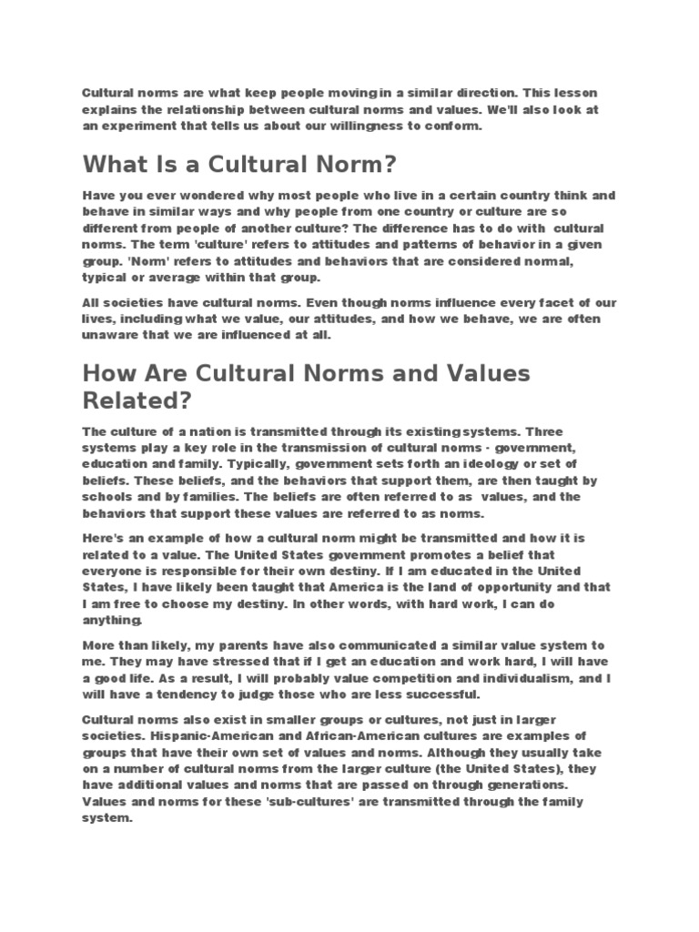 What Is A Cultural Norm? | PDF | Value (Ethics) | Attitude (Psychology)