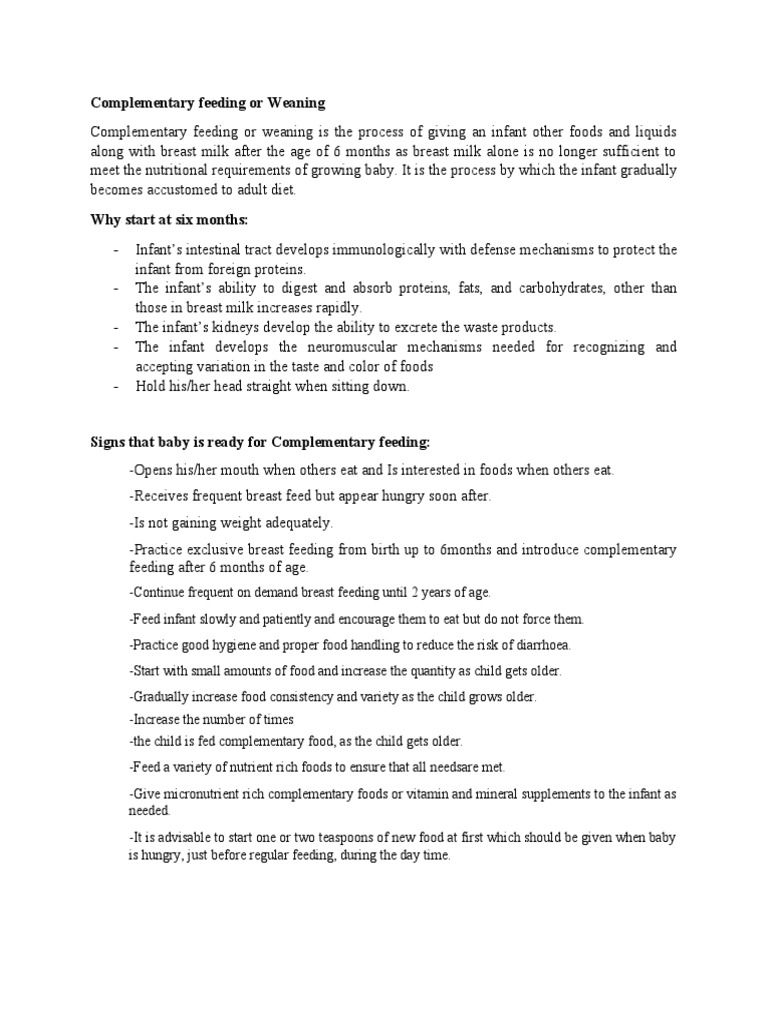 Complementary Feeding Or Weaning Pdf Breast Milk Malnutrition