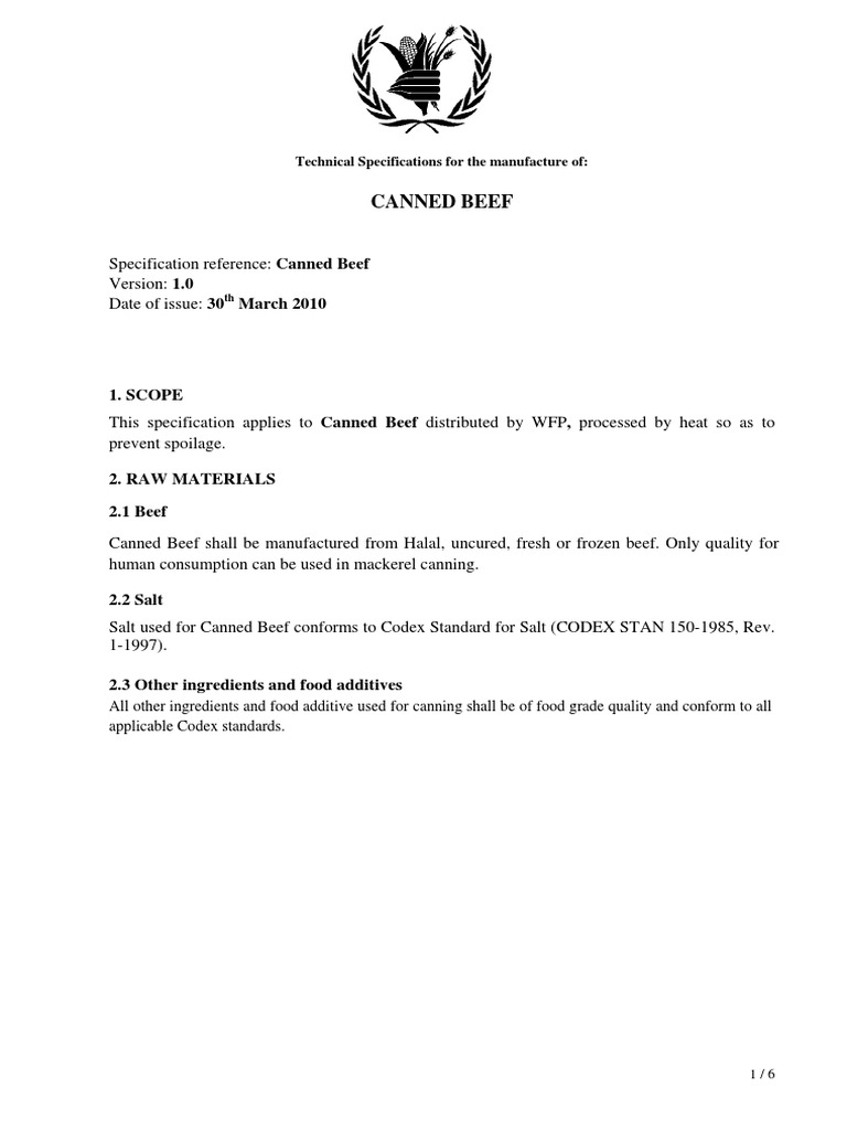 Canned Beef Specification | PDF | Canning | Hazard Analysis And ...