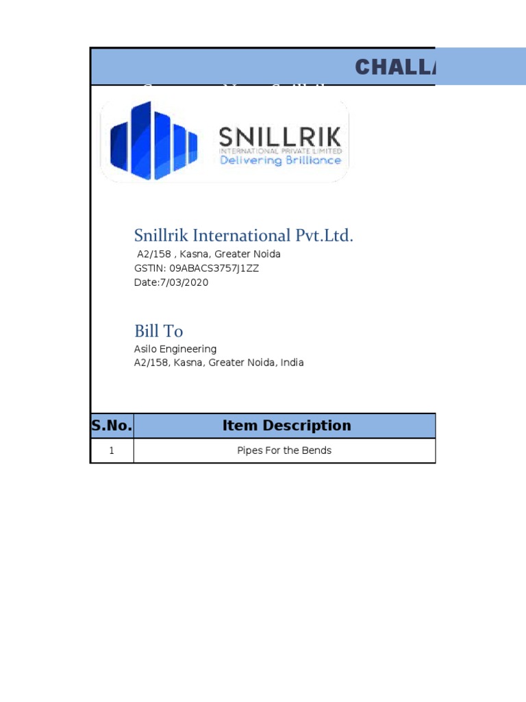 Snillrik International Job Work Challan | PDF