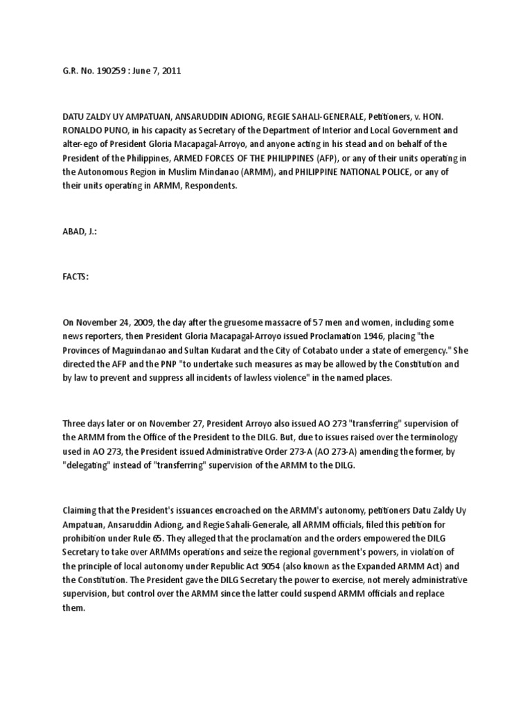 ARMM Autonomy and State of Emergency | PDF | State Of Emergency ...