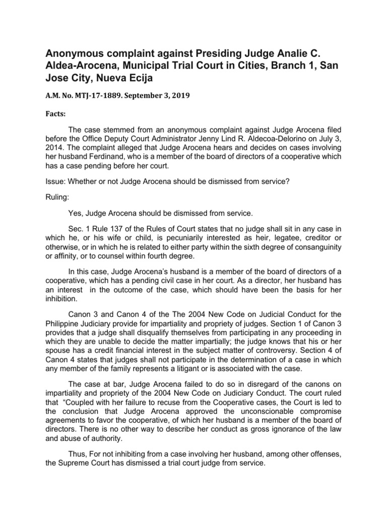 Anonymous Complaint Against Presiding Judge Analie C | PDF | Judge ...