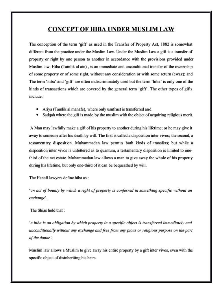 Hiba: Gifts in Muslim Law | PDF | Property | Ethical Principles