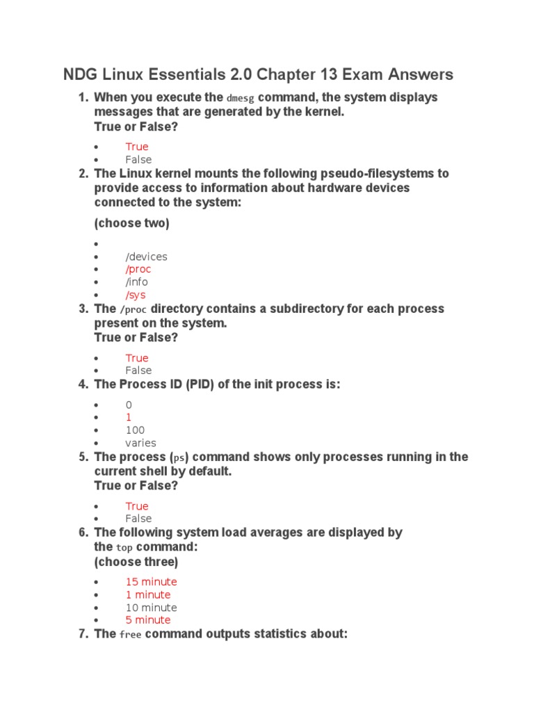 NDG Linux Essentials 2.0 Chapter 13 Exam Answers: Dmesg | Download Free PDF | Information ...