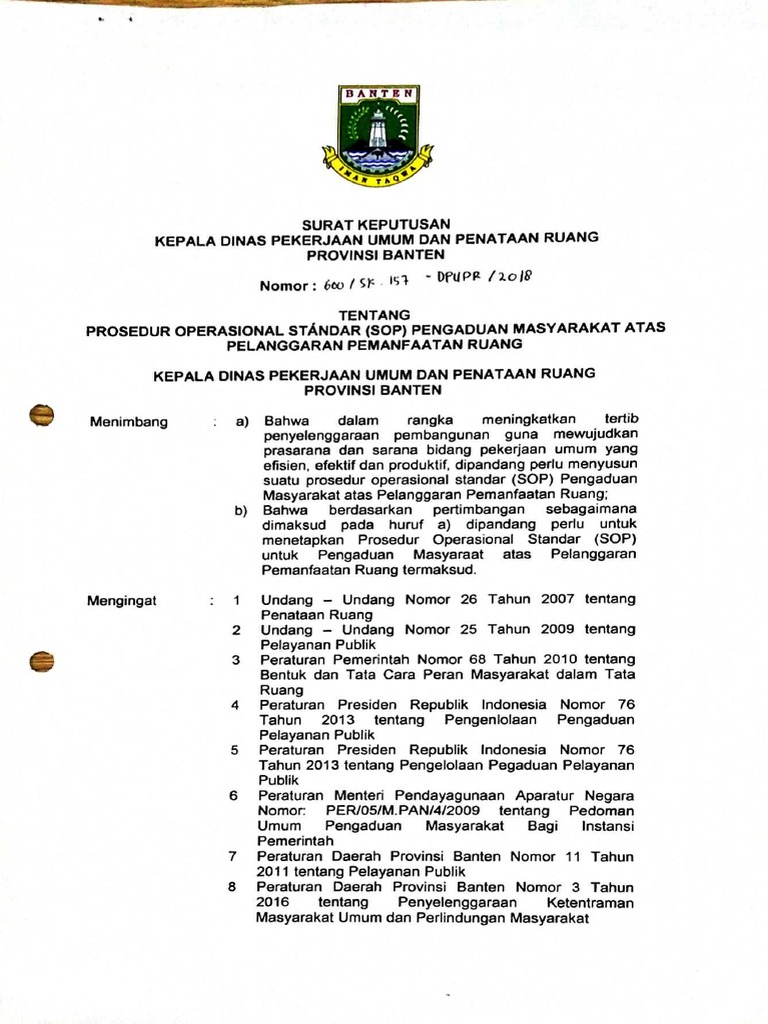 Tentang Operasional Standar (Sop) Pengaduan Masyarakat Atas Pelanggaran Pemanfaatan Ruang | PDF