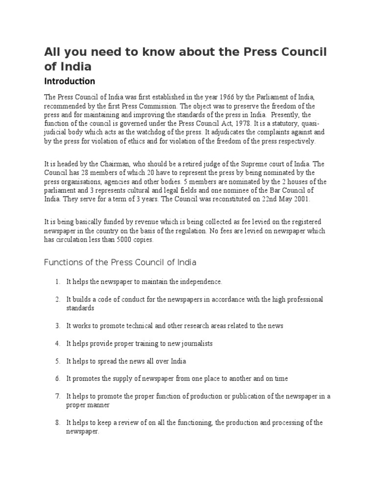 Press Council of India | PDF | Newspapers | Complaint