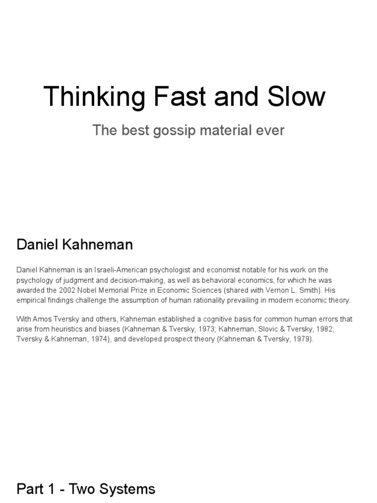 Thinking Fast and Slow | PDF | Cognition | Psychological Concepts