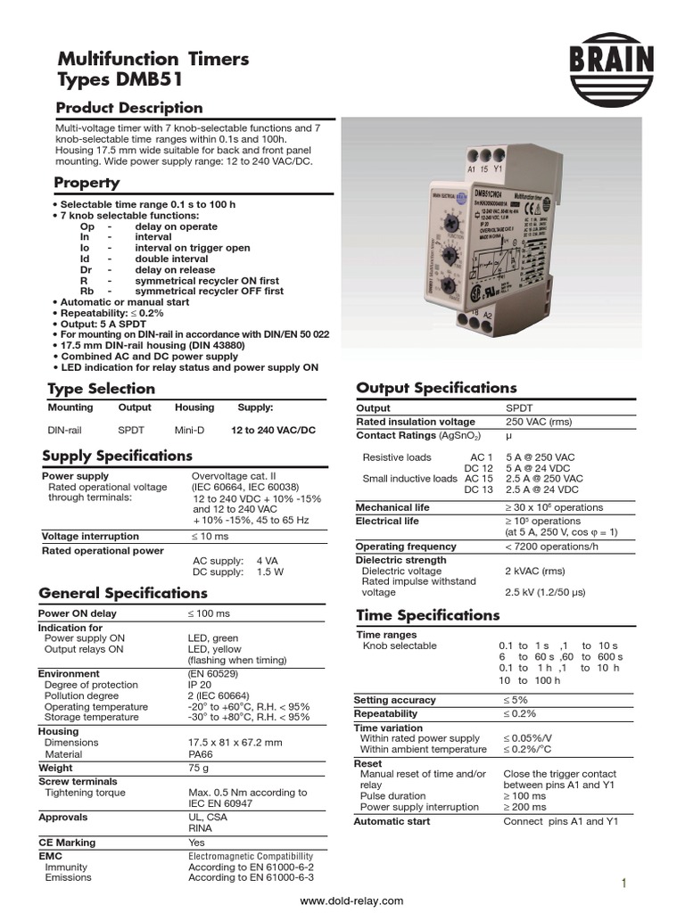 Types DMB51 Multifunction Timers: Product Description | PDF | Relay | Power Supply