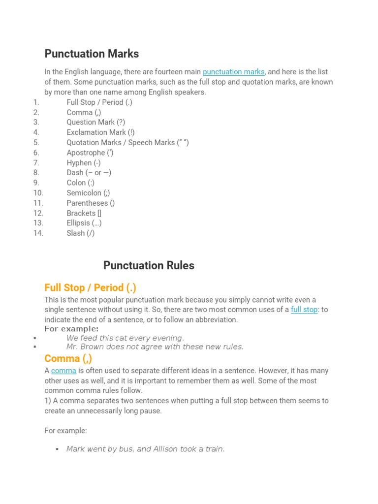 Punctuation Marks: Full Stop / Period (.) | PDF | Punctuation | Comma