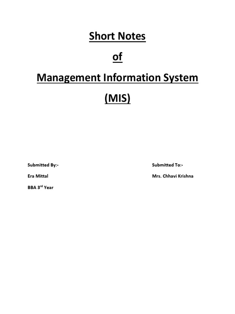 Short Notes of MIS (Unit Wise) PDF | PDF | Information System ...
