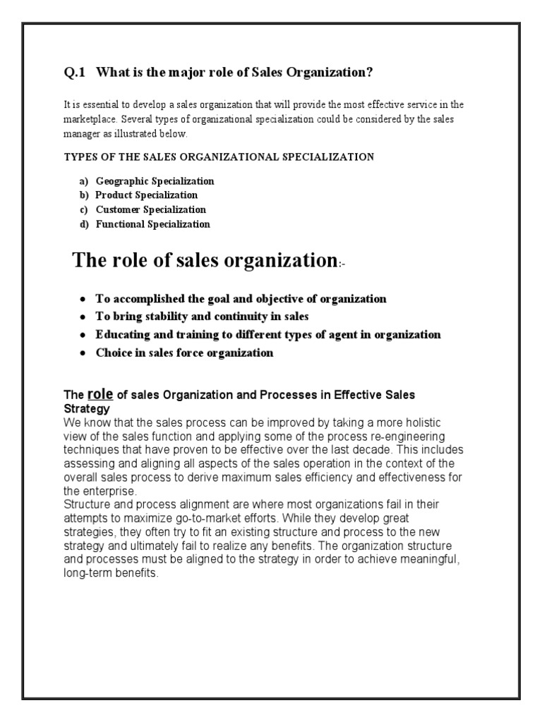 Sales Organization Roles and Types of Specialization | PDF | Sales ...