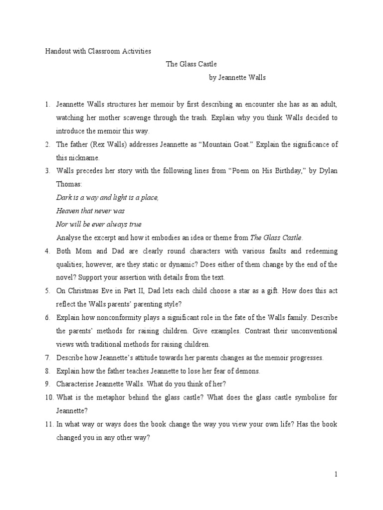 Classroom Activities - The Glass Castle | PDF