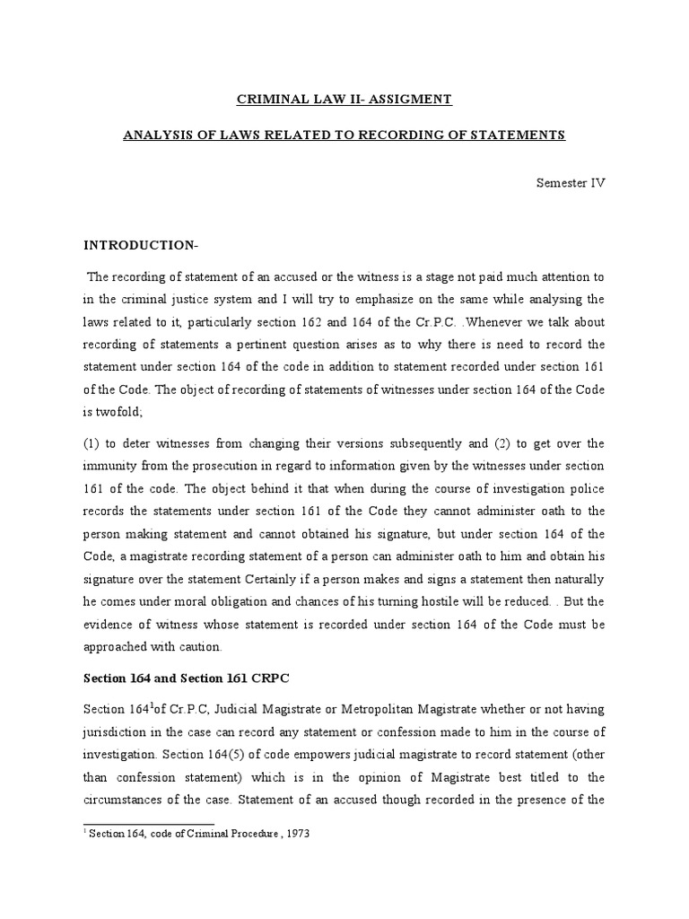 Criminal Law Ii-Assigment Analysis of Laws Related To Recording of ...
