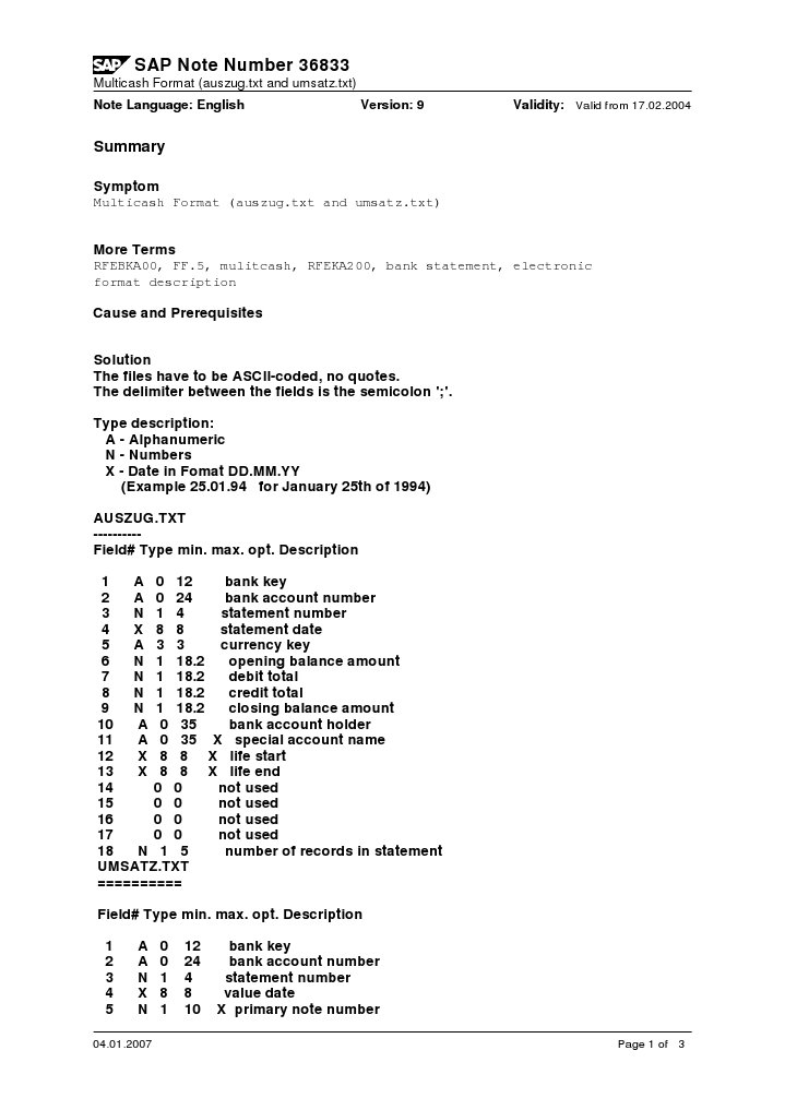 SAP Multicash Format Overview | PDF | Text File | Payments