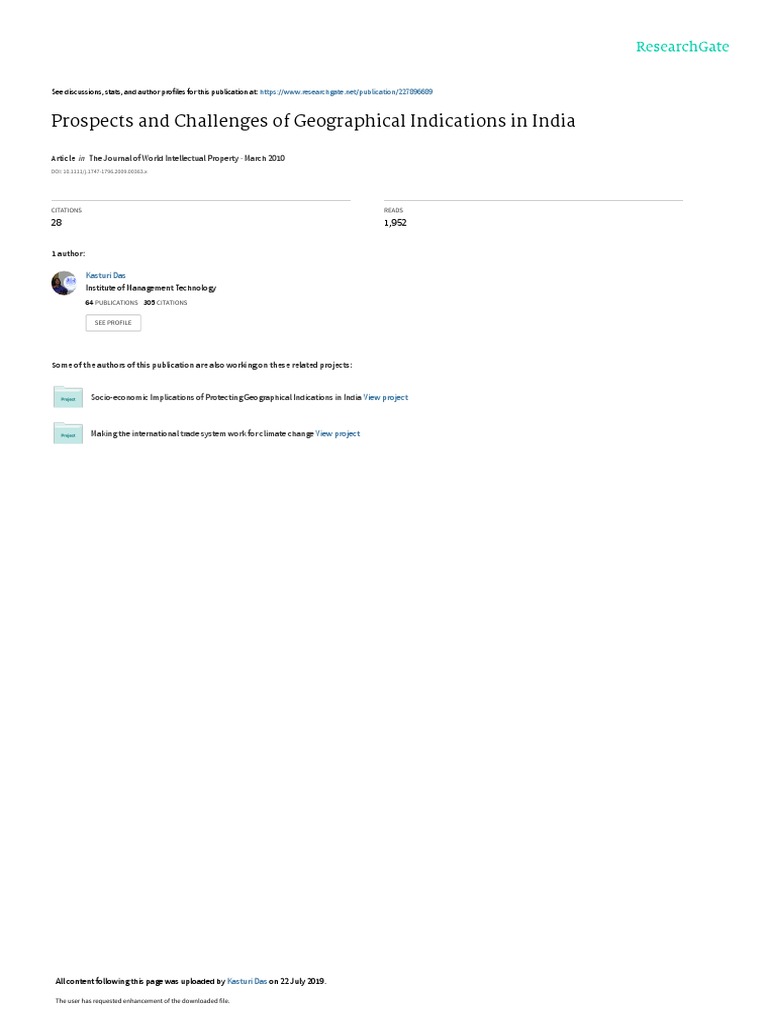 Prospects and Challenges of Geographical Indicatio PDF | PDF ...