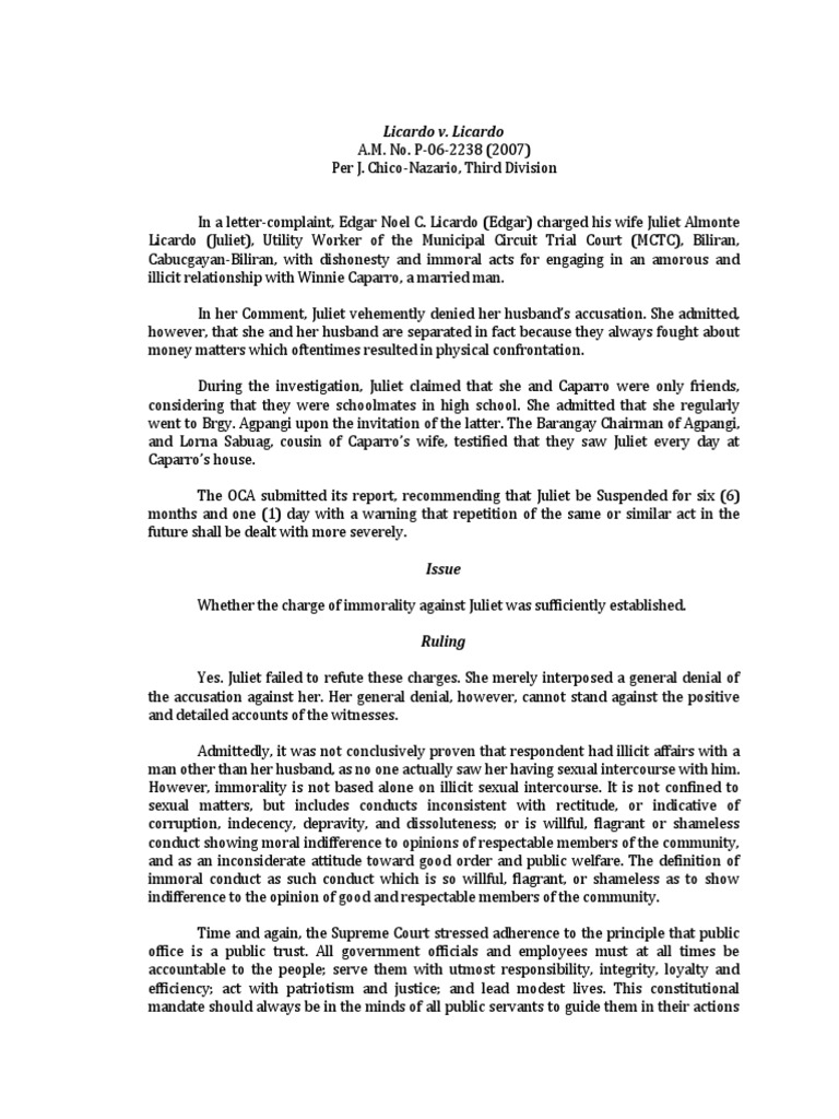 08 Licardo V Licardo | PDF | Integrity | Morality