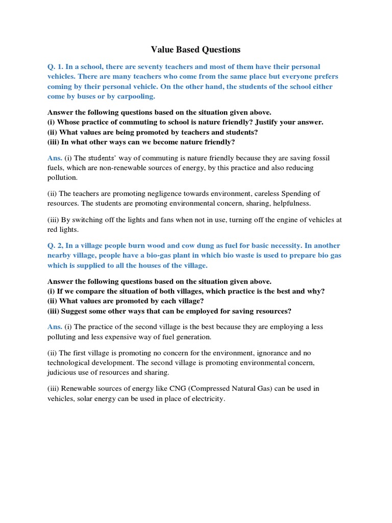 Value-Based Questions for Class 8 | PDF