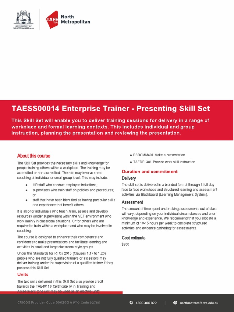 TAESS00014 Enterprise Trainer - Presenting Skill Set: About This Course ...