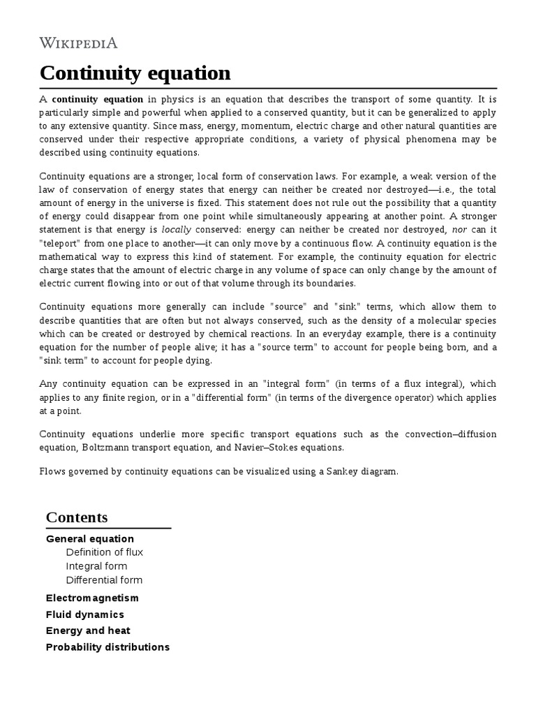 Continuity Equation | PDF | Flux | Fluid Dynamics