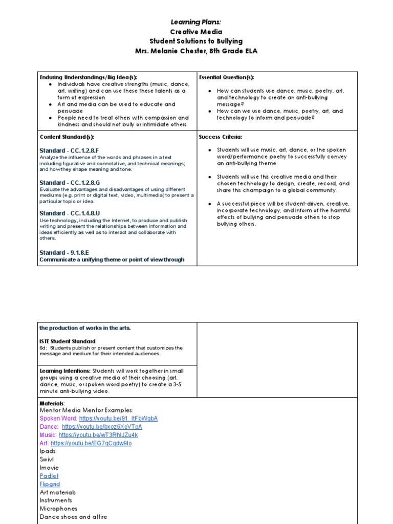 Chester Lesson Plan Anti-Bullying Creative Lessons | PDF | Bullying ...
