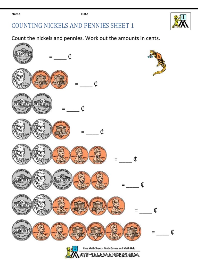 Counting Nickels and Pennies Worksheet | PDF