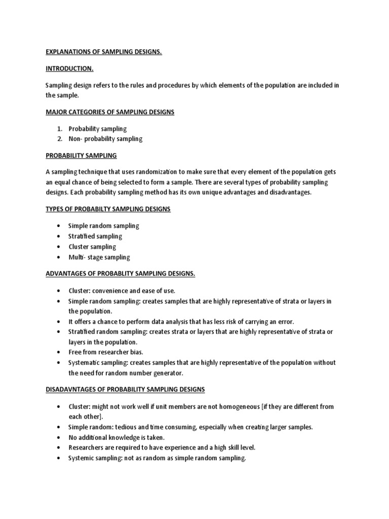 Explanations of Sampling Designs | PDF | Sampling (Statistics ...