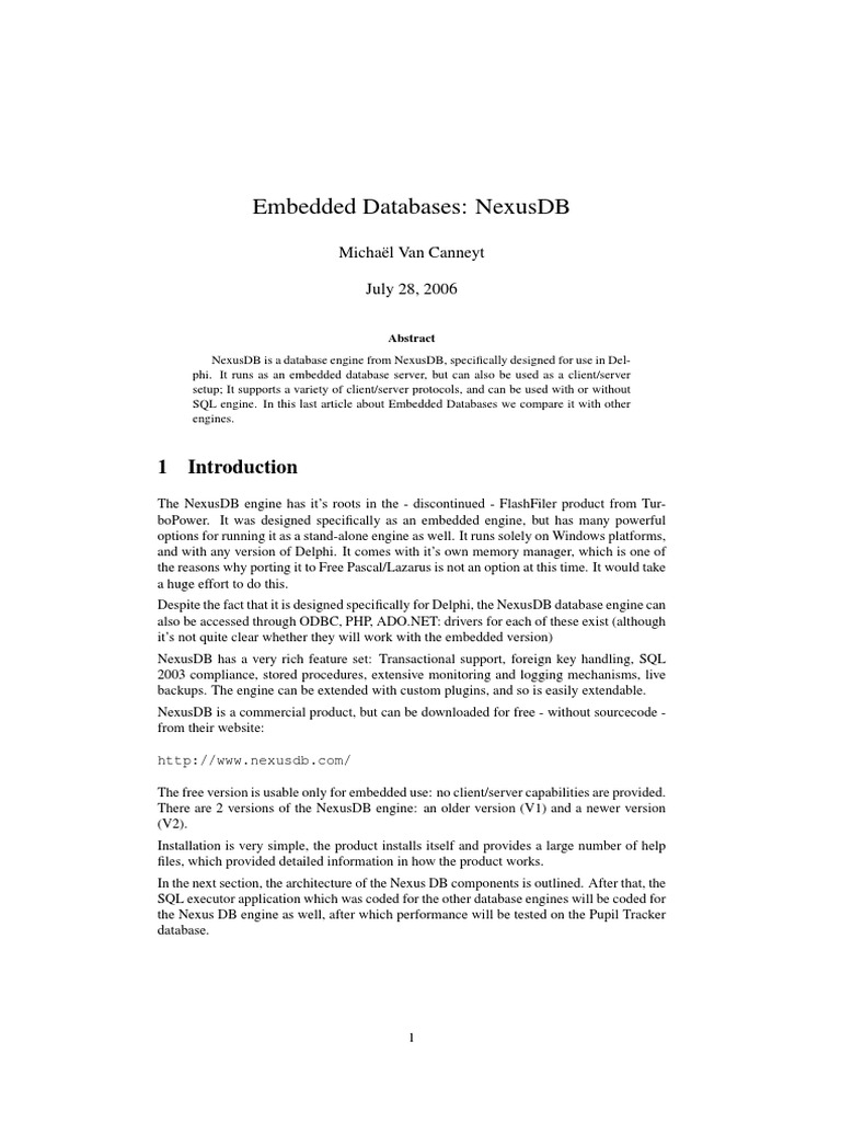 Embedded Databases NexusDB | PDF | Databases | Sql
