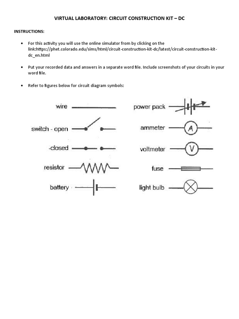 Virtual Laboratory: Circuit Construction Kit - DC: Instructions ...