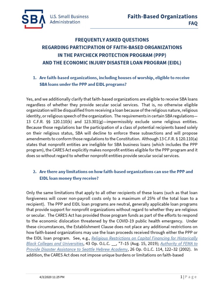 SBA Guidance On PPP For Churches 4320 | PDF | 501(C) Organization ...