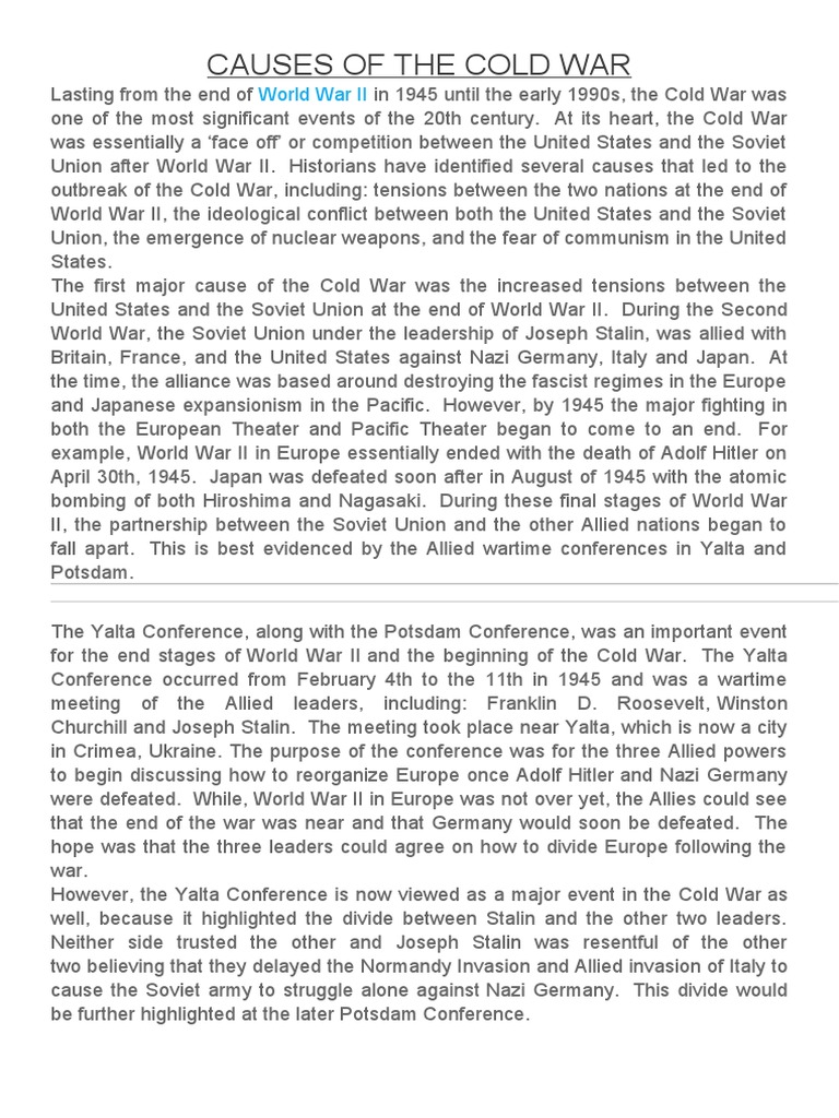 The Origins of the Cold War: Tensions at Yalta and Potsdam Conferences ...