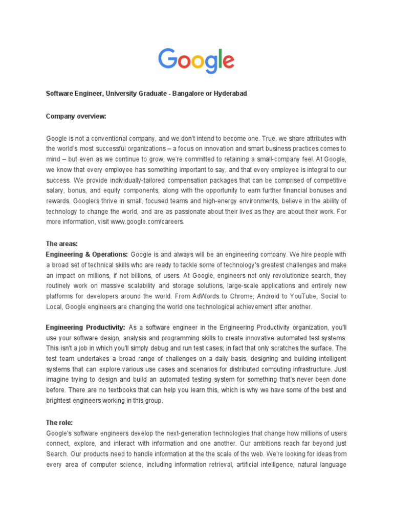 Software Engineer Role at Google 2026 | PDF | Artificial Intelligence ...