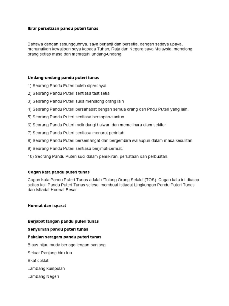 Ikrar Persetiaan Pandu Puteri Tunas Pdf