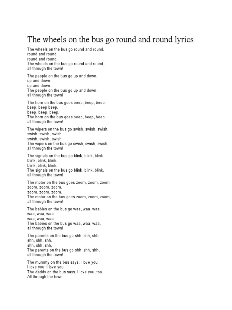 The wheels on the bus go round and round lyrics