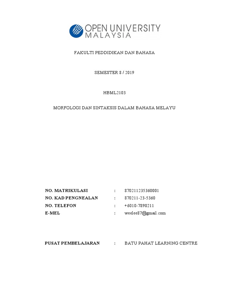 Assignment Morfologi Dan Sintaksis Dalam Bahasa Melayu | PDF