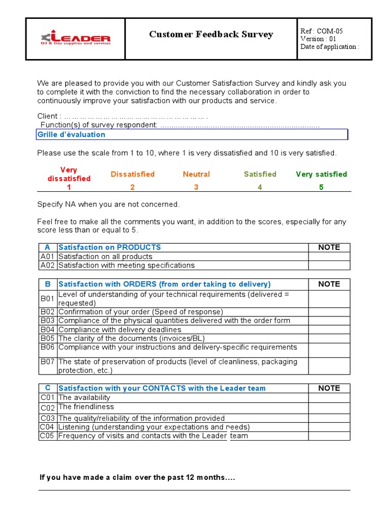 Customer Satisfaction Survey Template | PDF | Customer Satisfaction ...