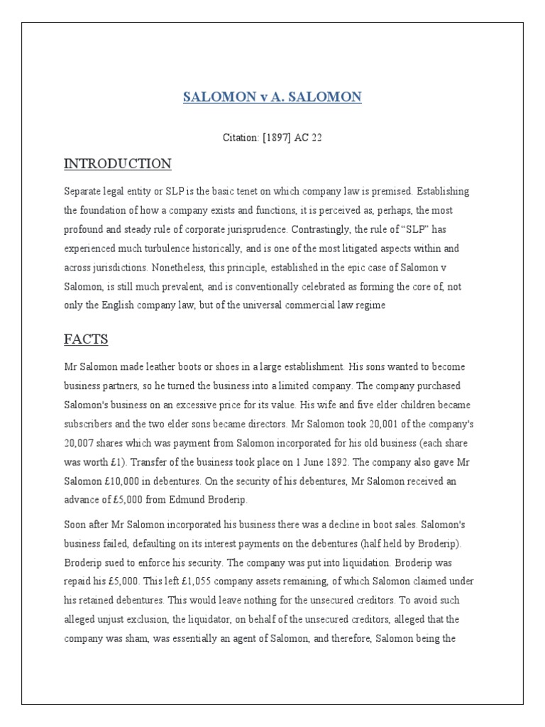 Company Law Solomon V Solomon | PDF | Piercing The Corporate Veil ...
