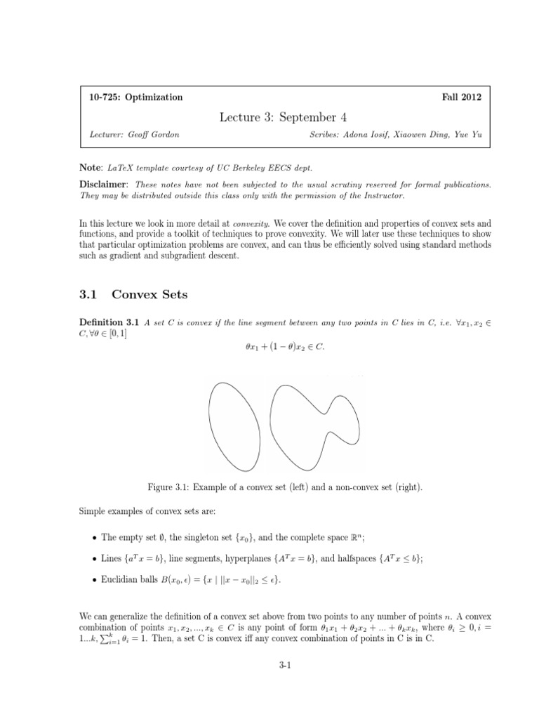 Lecture3 Convex Sets And Convex Functions Pdf Convex Set 3295