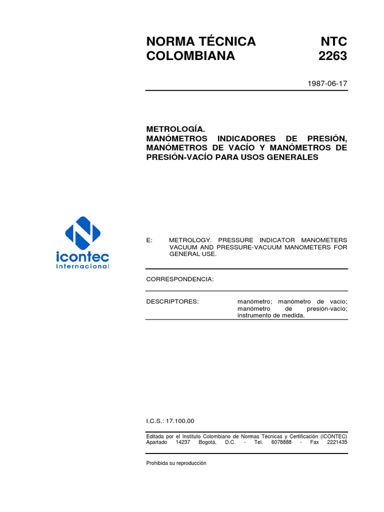 NTC 2263 Metrología Manometros | PDF | Presión | Business