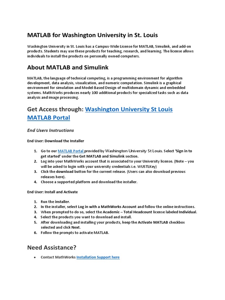 MATLAB For Washington University in St. Louis: Get Access Through | PDF ...
