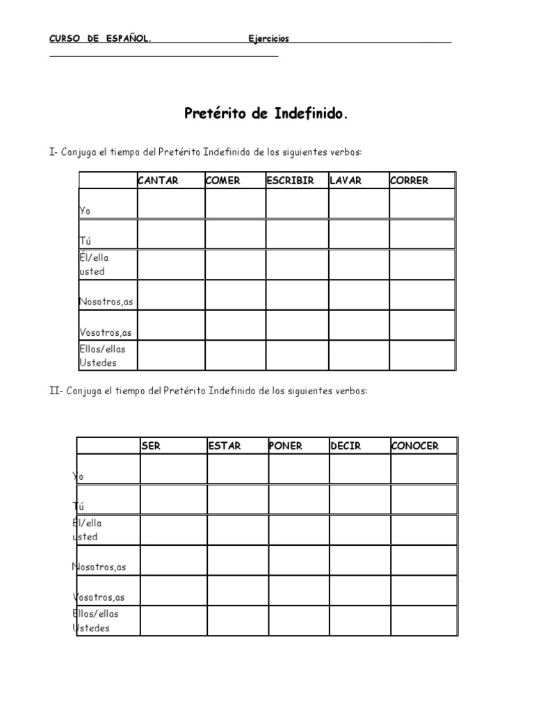 Ejercicios Pretérito de Indefinido 01 | PDF