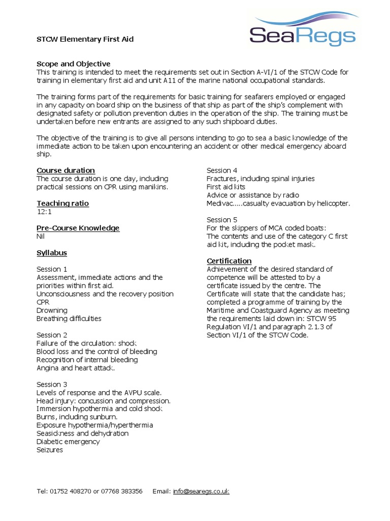 STCW Elementary First Aid Fact Sheet | PDF | First Aid | Hypothermia