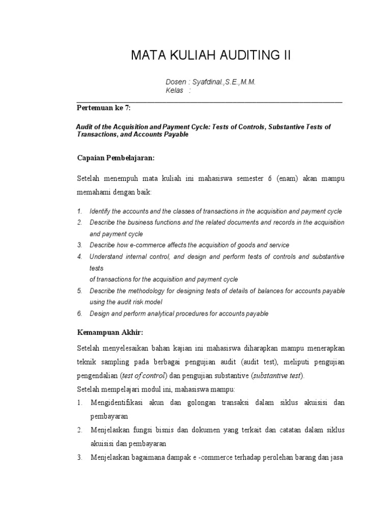Audit 2 Modul Pert Ke 7 | PDF | Bisnis | Pengelolaan Keuangan & Uang