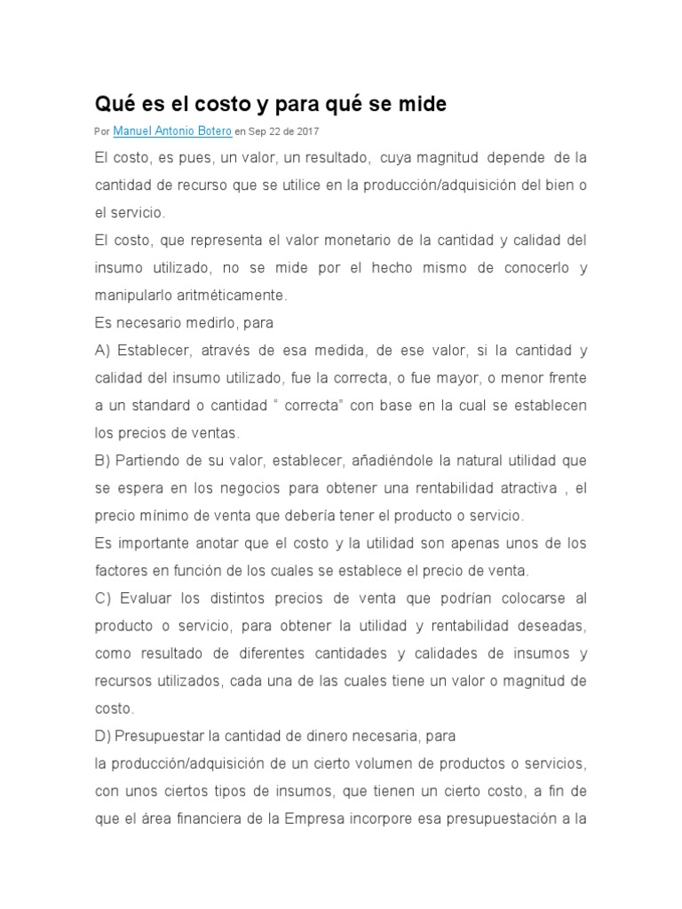 Qué Es El Costo y para Qué Se Mide | PDF | Costo | Contabilidad