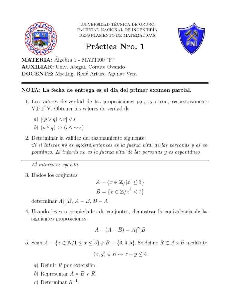 Práctica de Álgebra 1: Proposiciones y Conjuntos | PDF