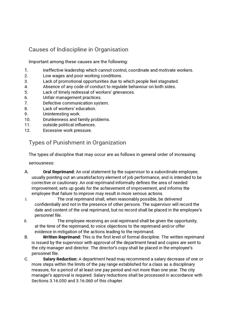 Causes of Indiscipline in Organisation | Download Free PDF | Tribunal ...