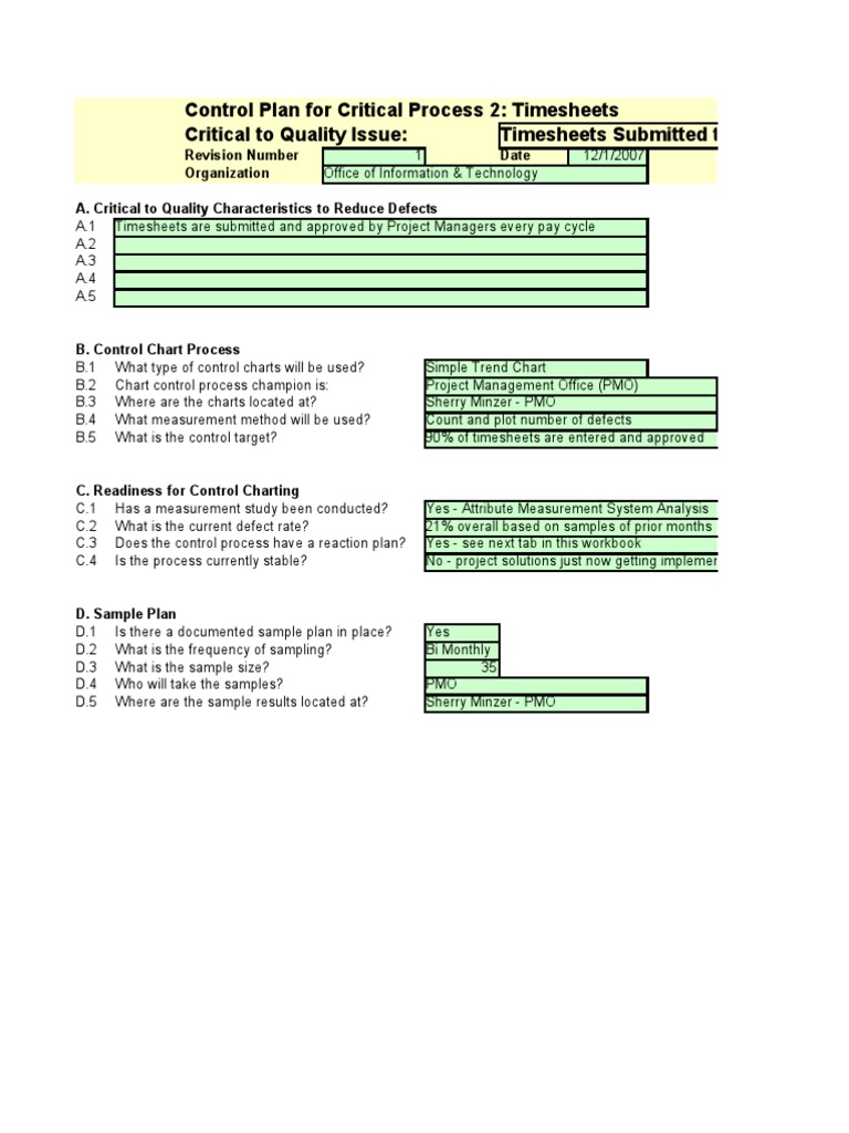 6.01 Control Plan Time Sheets | PDF | Computing | Business