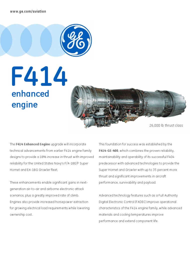 Datasheet F414 Enhanced PDF | PDF | Engines | Rotating Machines